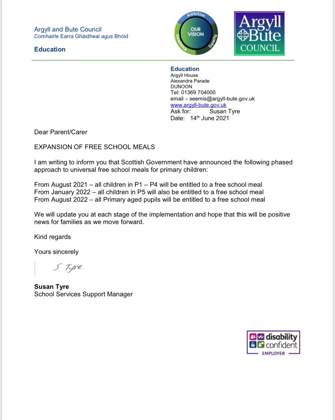 Free School Meals – Carradale Primary School