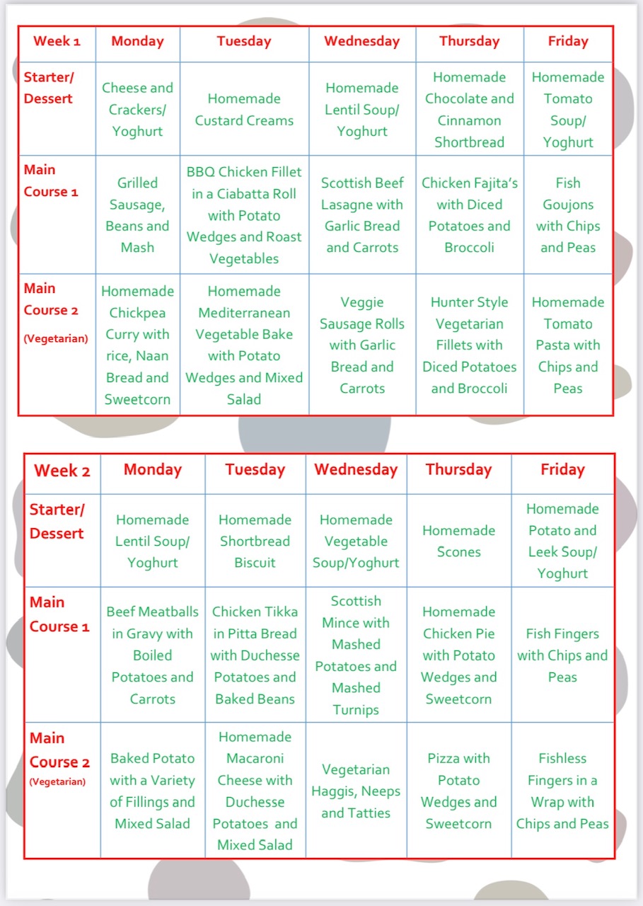 New Lunch Menu 2022/23 – Carradale Primary School